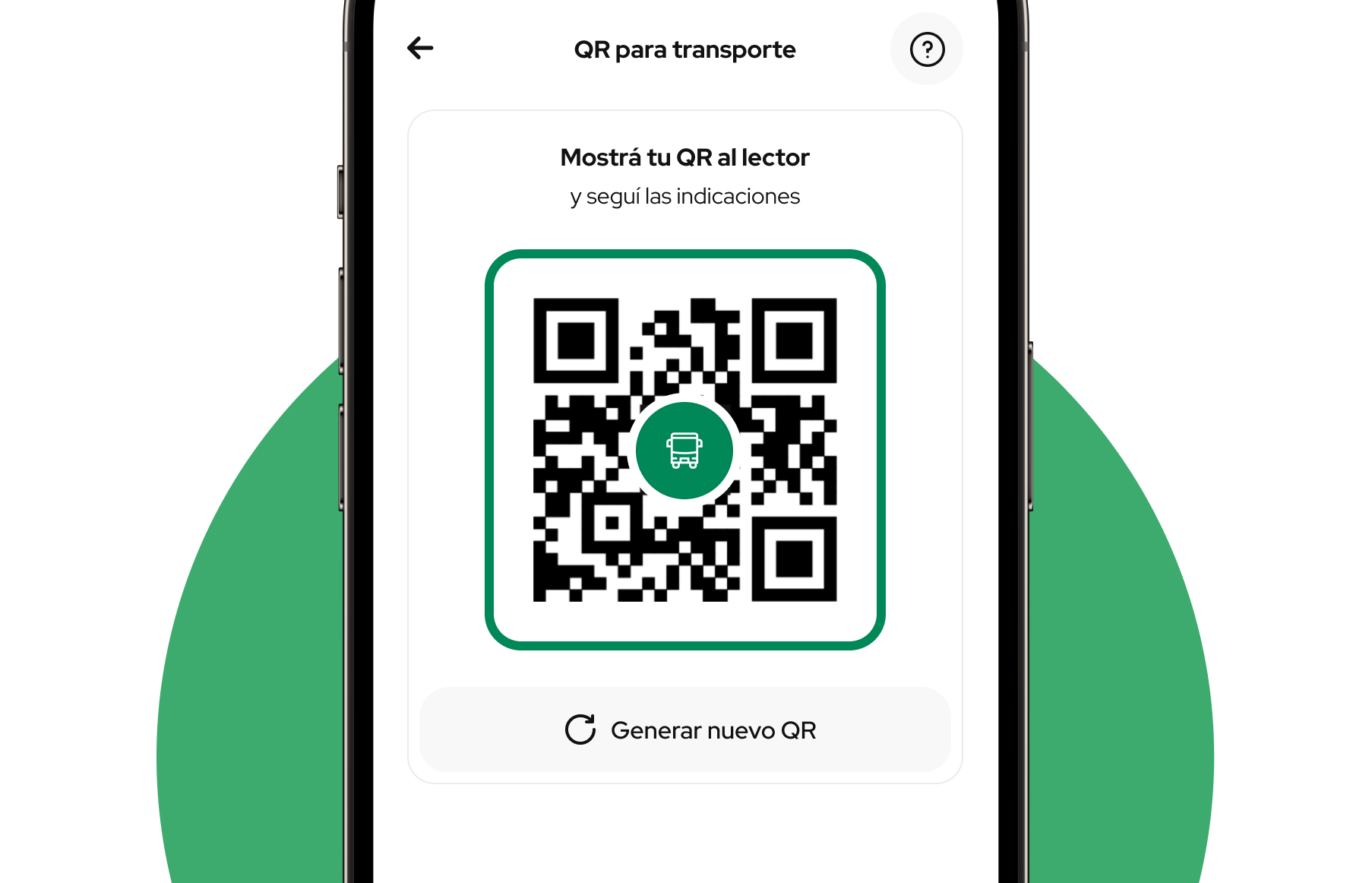 Pantalla con el código QR para transporte.