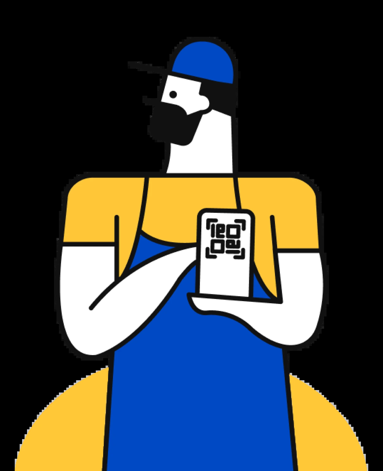 Ilustración de un cajero mostrando el QR de MODO